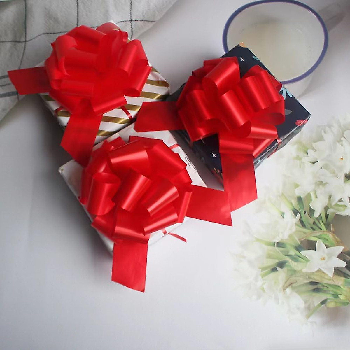 WDHHNP 6 PCS Pull Bows,6 inches Bow for Gift Wrapping, Gift Baskets, Christmas, Wedding, and Party Deco (red)