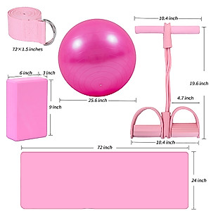 Yoga Mat Set for Beginners,Yoga Mat with Carrying Strap,Yoga Blocks 2 Pack with Yoga Strap,Yoga Ball,Ankle Puller,11-Piece Yoga Kits and Sets for Beginners,Yoga Starter Kit for Women Men (Pink)