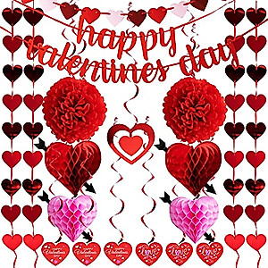 JOYIN 20 Packs Valentine’s Day Party Decoration Kit with valentines Banner, Cutouts Swirls Garland, Tissue Fans & Tissue Poms for Valentines Party Supplies, Valentines Decor Home Wedding Anniversary