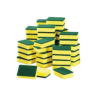 WOMENQAQ 50 Piece Sponge Set Cleaning Absorbent Sponge Kitchen Supplies Dishwashing Sponge Carpet Foam with Brush (Yellow, One Size)