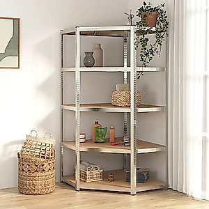 vidaXL 5-Layer Corner Shelf in Silver - Industrial Design - Galvanized Steel and Engineered Wood Construction - Ample Storage Space