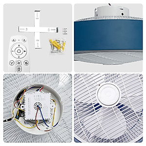 TC-Home Ceiling Fan with LED Light Invisible Blades 22 inches Morden Blue Lighting Color Changing Close to Ceiling Chandelier Fan