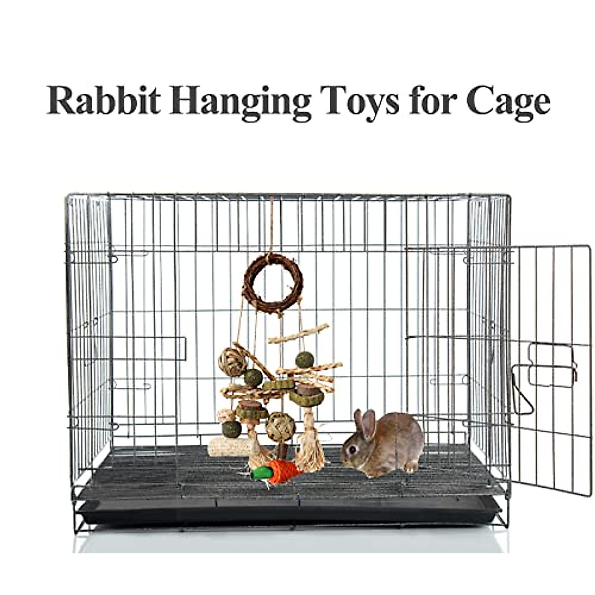 HERCOCCI 2 Pack Bunny Chew Toys for Rabbits, Natural Handmade - Rabbit Cage Hanging Toys for Rabbits Guinea Pigs Hamsters Gerbils Rats