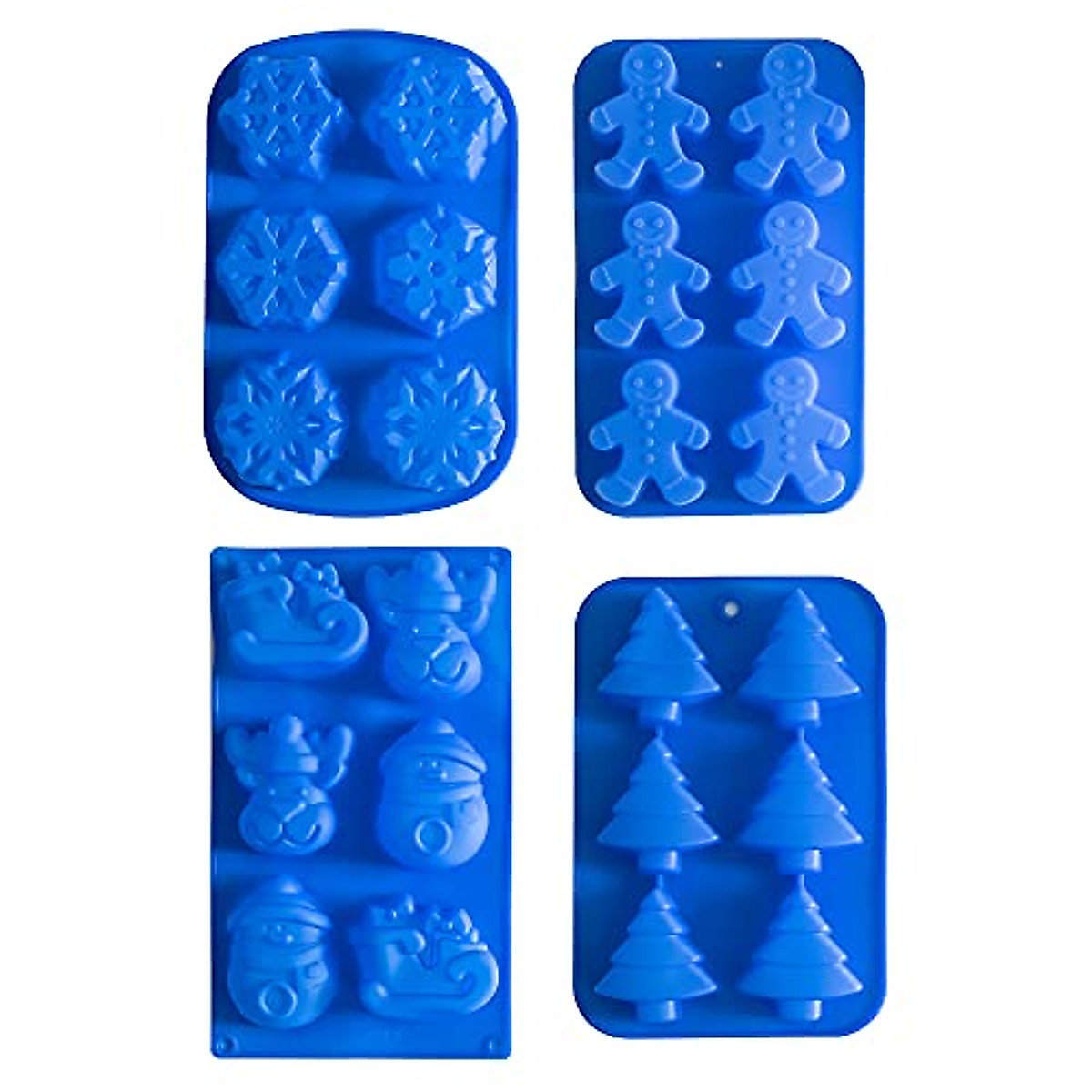 IHOMECOOKER 4PC Silicone Christmas Baking Mold Set Christmas Tree Snowflakes Snowman Cake Mold,bath bombs,Soap Mold Set