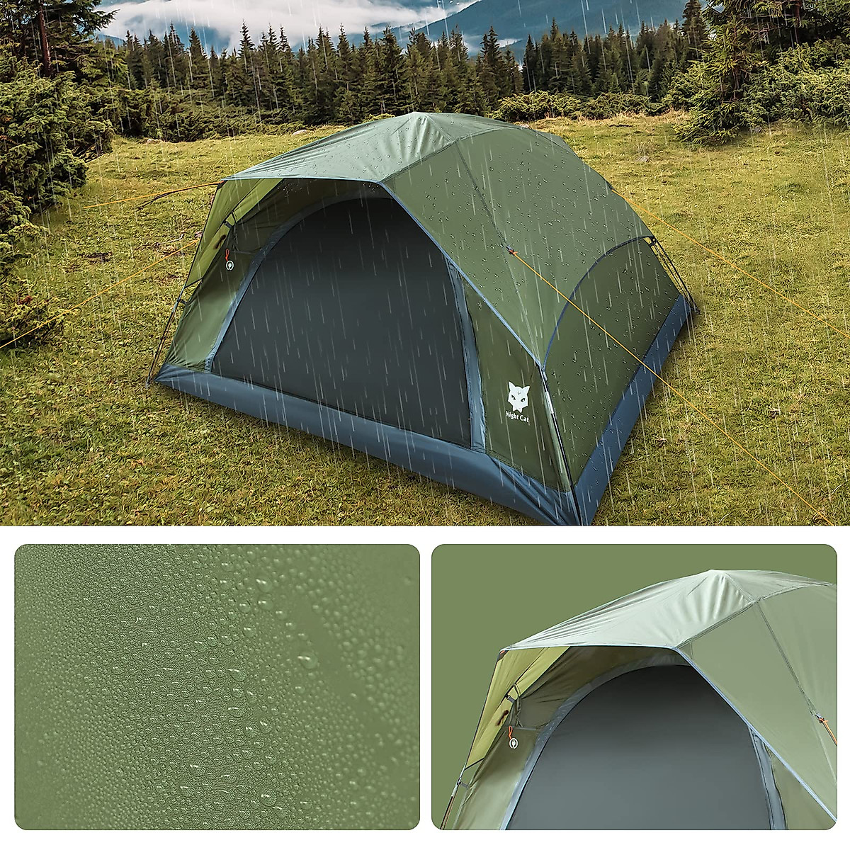 Night Cat Camping Tents 1 2 3 4 Persons with Unique Rainfly Backpacking Tent Easy Clip Setup Double Layers 2 Doors Waterproof Lightweight,3-4 Persons