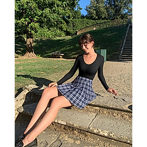 OQQ Women's 2 Piece Sexy Ribbed One V Neck Long Sleeve T-Shirt BodySuit, Black Darkgreen, Small