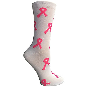 60 Pairs of Pink Ribbon Breast Cancer Awareness Ankle/Crew Socks for Women (Assorted (Crew))