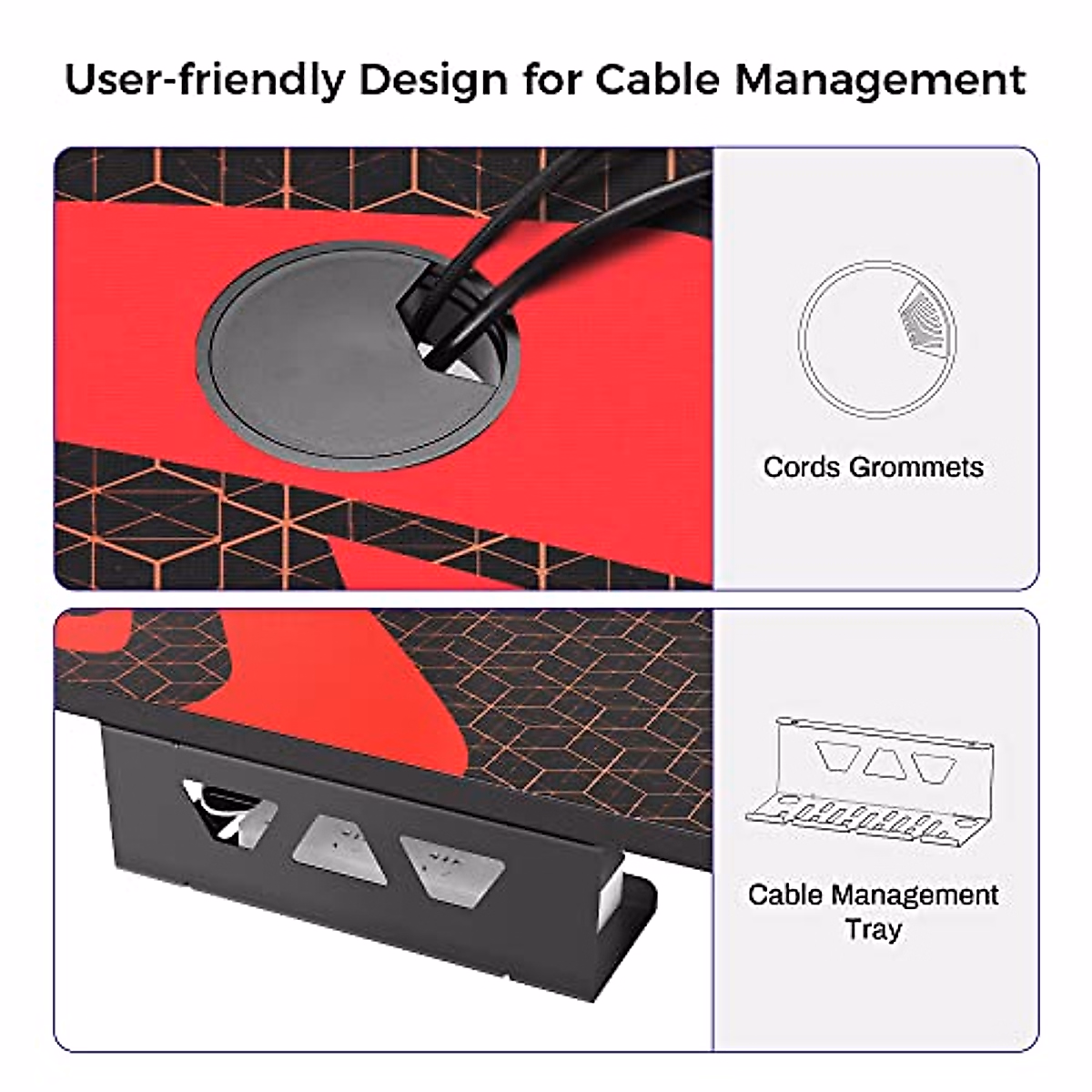 It's_Organized Gaming Desk, 60 Inch Computer Desk Carbon Fiber Surface Gamer Desk with Free Mouse pad, T-Shaped Professional Gaming Table with USB Gaming Rack, Cup Holder & Headphone Hooks, (Black)