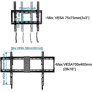 VideoSecu Mounts Tilt TV Wall Mount Bracket for Most 23"- 85" LCD UHD LED Plasma TV with 75X75 100x100 400x400 684x400 700x400mm, with Magnetic Stud Finder and HDMI Cable MF609B BXM