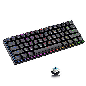 Ajazz G1000 USB Wired/2.4G/Bluetooth 3-Modes Wireless Mechanical Keyboard, Compact 61 Keys, Adjustable RGB Backlight, iOS/Android/Mac/Windows Compatible (Black, Blue Switch)