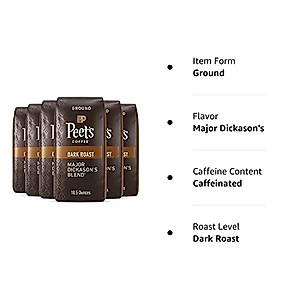 Peet's Coffee, Dark Roast Ground Coffee - Major Dickason's Blend 63 Ounces 10.5 Ounce (Pack of 6)
