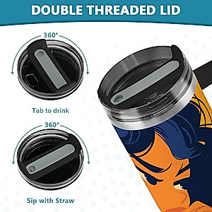 linqin Anxious Black Women Vacuum Tumbler Insulated with Straw Leak Resistant Flip 30 oz Travel Water Bottle Wide Mouth Coffee Mug Travel for Women Men Him Her