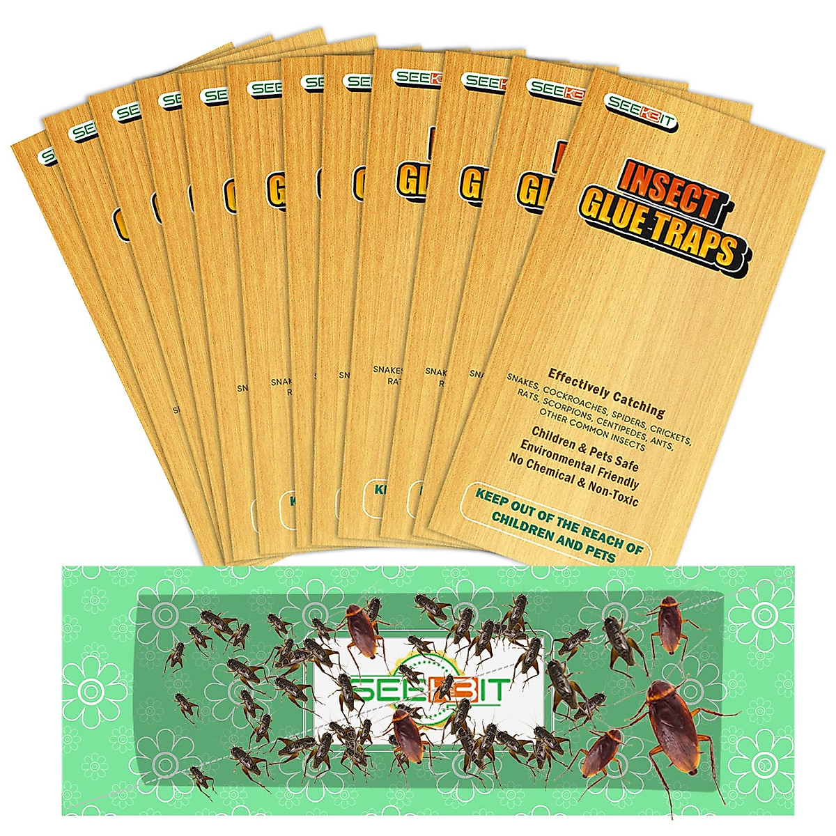 30 PCS Cricket Traps Indoor for Trapping Insects, Mice, Spiders, Bugs, Crickets, Scorpions, Roaches, Super Sticky & Non-Toxic Glue Board Pre-Baited with Fruity Scent Attractant - 9.5 x 3.15 in