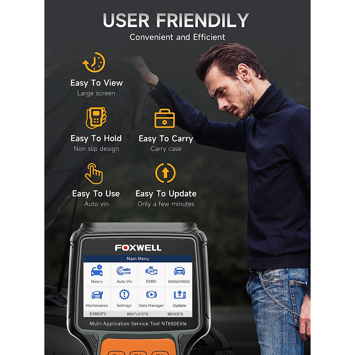 FOXWELL NT650 Elite OBD2 Scanner, 25 Resets, ABS SRS Scan Tool, ABS Bleeding SRS Airbag Bidirectional Code Reader, Oil SAS BRT EPB TPS Injector Car Diagnostic Tool, NT630 Plus Upgrade