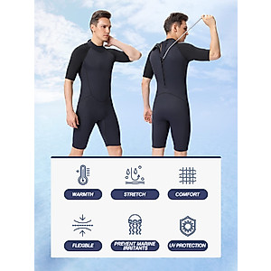Shorty Wetsuit Men,2mm Neoprene Short Sleeves Wet Suits Back Zip, 1.5mm Shorty Surf Suit Keep Warm in Cold Water for Snorkeling Kayaking Boarding(Dark Blue 2mm,XX-Large)