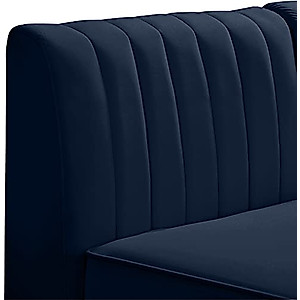 Meridian Furniture Alina Collection Velvet Upholstered Modular Sofa with Deep Channel Tufting, 119" Wide, Navy