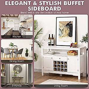 PETSITE Kitchen Sideboard Buffet Storage Cabinet, Coffee Bar Station with Wine Rack, Shelves, 2 Cabinets & Drawer, Wood Accent Modern Console Table for Living Room, Dining Room, Entryway