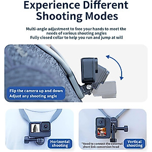 TELESIN Long Neck Mount Necklace Holder Lanyard Strap w Vertical Adapter, Chest Shoulder Head POV Selfie Body Attachment for GoPro Max Hero 12 11 10 9 8 7 Insta360 X3 GO 3 DJI Action 3 4 Accessories