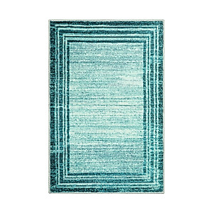 Lahome Abstract 2x3 Teal Kitchen Rug,Washable Low-Pile Entry Rug Non-Slip Door Mat Indoor Entryway Rug,Modern Bordered Soft Small Bathroom Mat Throw Rug