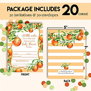 Amanda Creation Little Cutie Baby Shower Invitations, 20 5x7 Fill-In Cards with Twenty White Envelopes