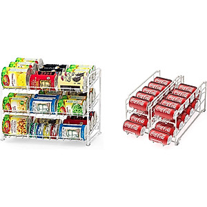 Simple Houseware Stackable Can Rack Organizer + Soda Can Dispenser Organizer, White