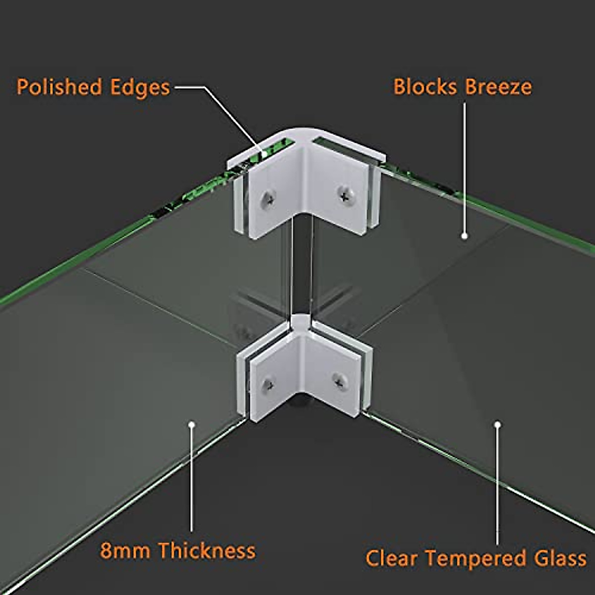 BQMAX 41.5" x 17.5" Fire Pit Glass Flame Wind Guard Rectangular, 5/16" Thick Fire Table Tempered Glass Wind Guard, Split Panel Design Wind Guards for Fire Pit Table