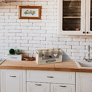 CBEYNCHOS Wooden Utensil Holder Cutlery Caddy,Flatware Organizers in Rustic Wood for Forks Spoons Knives Cooking Tools,Kitchen Table Decor for Party Bar Hotel and Home use (Mesh B)