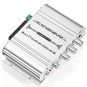 Facmogu ST-838 2.1CH Audio Power Amplifier, RMS 20Wx2+40W Class D Stereo Digital Audio Amp with Subwoofer Output, 80W Mini Subwoofer Amplifier Audio Stereo Bass Amp with DC12V Power Adapter - Silver