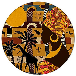 Large Area Rug for Living Room- African Women Rlephant Giraffe Silhouette Soft Comfort Carpet Home Decorate Contemporary Runner Rugs, 4' Diameter