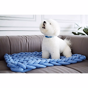 clootess Arm Knitting Yarn Chunky Braid Cotton Yarn for Handmade DIY Throw Blanket Pet Bed,Machine Washable Blue 8 lbs