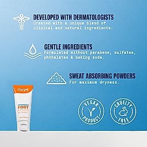 Carpe Antiperspirant Foot Lotion, A dermatologist-recommended solution to stop sweaty, smelly feet, Helps prevent blisters, Great for hyperhidrosis