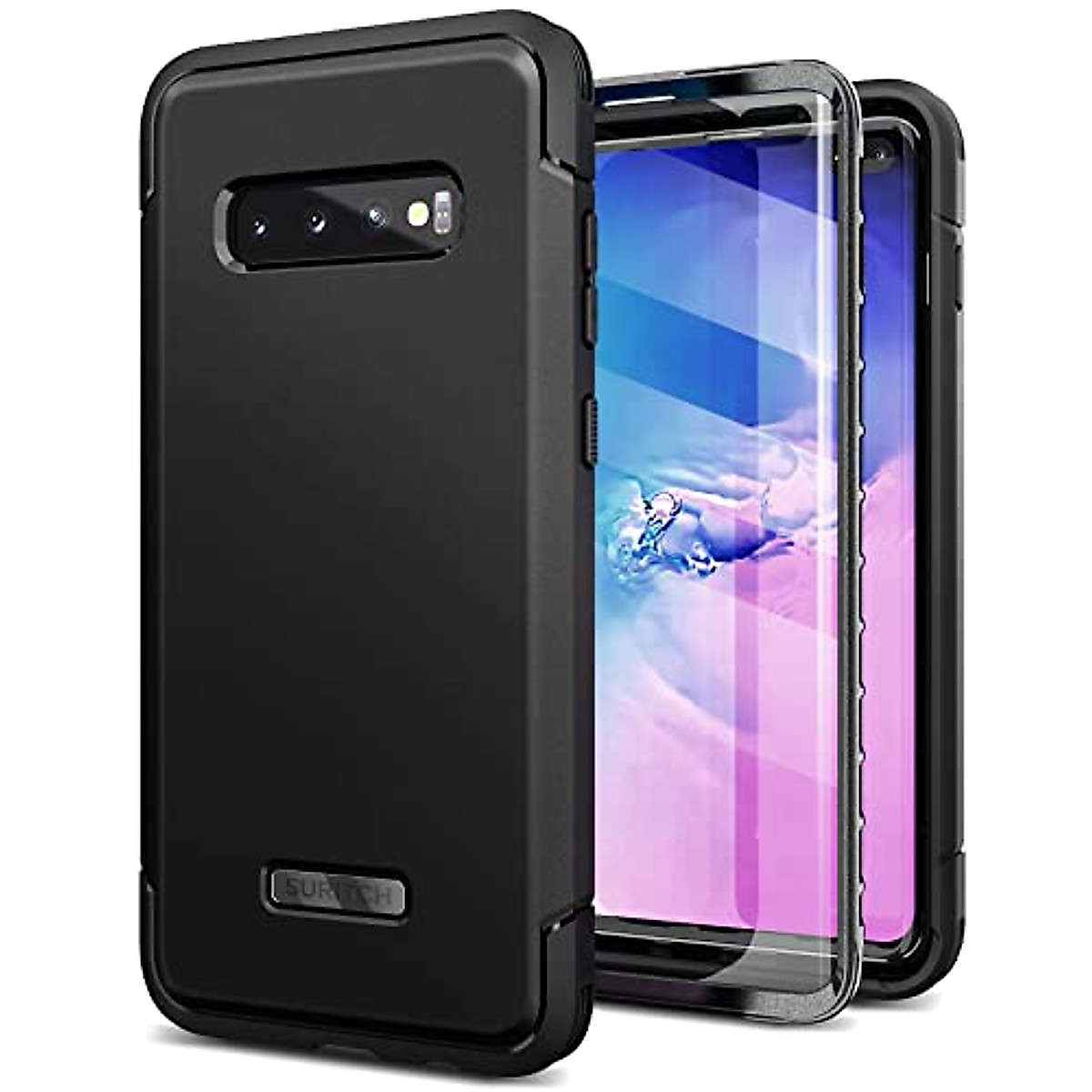 SURITCH for Samsung Galaxy S10 Plus Case, [Built-in Screen Protector] 360° Full Protection Military Grade Shockproof Rugged Bumper Thick Protective Phone Cover for Samsung S10 Plus 6.4 Inch - Black