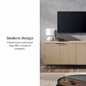 Walker Edison Modern Scandinavian Fluted Door Kitchen Storage Sideboard Buffet Cabinet Console, 69 Inch, Coastal Oak/Black