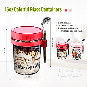 SNGKMSYG Overnight Oats Containers with Lids 2 Pack Mason Jars for Overnight Oats 12 oz Large Sealed Glass Meal Prep Container for Overnight Oats, Cereal, Yogurt, Milk, Salad with Measurement Marks