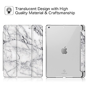 Fintie Case with Built-in Pencil Holder for iPad 6th / 5th Generation - Lightweight SlimShell Cover with Translucent Frosted Back, Supports Auto Wake/Sleep for iPad 9.7 Inch 2018/2017, Marble White