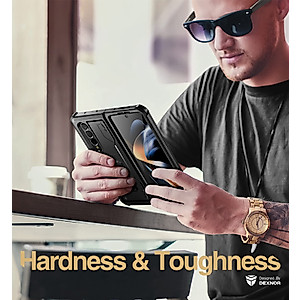 Dexnor Shielder Series Case for Samsung Galaxy Z Fold 4(2022), Military-Grade Shockproof Rugged Bumper Case Cover with Built-in Screen Protector & Kickstand,Black