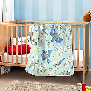 Kigai Floral Bird Pattern Baby Blanket for Boys Girls, Swaddle Blankets Soft Cozy Nursery Receiving Blankets Travel Blanket Throw Blankets for Toddler Newborn, 30 x 40 Inch