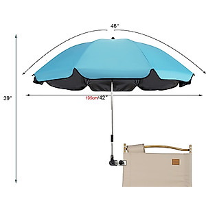 STARRY CITY Chair Umbrella with Universal Adjustable Clamp,46 inch Sun Shade,Clip on Parasol for Patio Chair Beach Chair Wheelchairs Golf Carts (L-Blue)