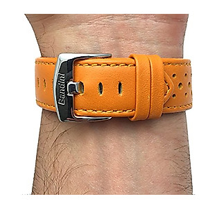 Bandini Mens Leather Rally Strap - Breathable Perforated Racing Watch Band - Replacement Racer Rally Band for Classic and Smart Watch - Orange 22mm Watch Band