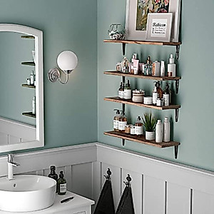 Wallniture Arras Floating Shelves Wall Mounted, Wall Shelves for Bedroom Decor, Floating Book Shelves for Wall, 24" Wall Shelf for Living Room & Bathroom, Floating Shelf for Kitchen, Set of 4 Burnt