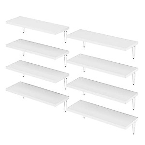 Wallniture Arras 17"x6" Floating Shelves for Wall Decor, Bookshelf Living Room Decor, Kitchen Shelves for Storage, Floating Shelf Unit for Dining Room, Home Office Wall Shelf Set of 8, White, Wood