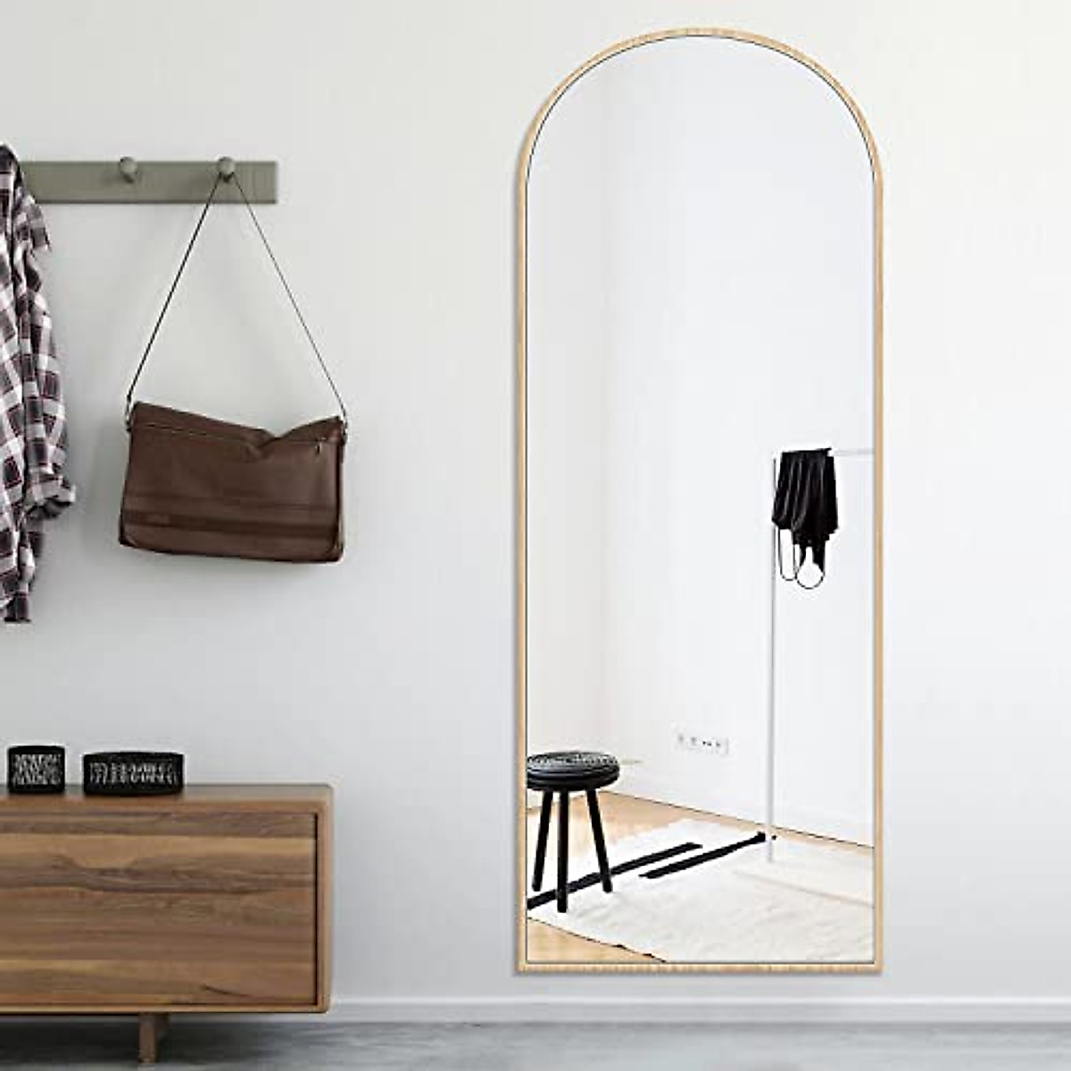PexFix Arched Full Length Mirror Arched Floor Mirror with Stand, Wall Mirror Standing, Leaning Hanging for Home and Office, 65"x22", Wood