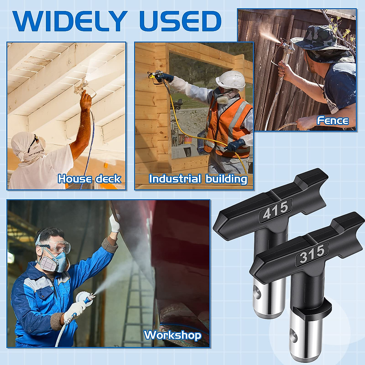 Zhengmy 12 Pcs Spray Tips Airless Paint Sprayer Reversible Tip Nozzles for Spraying Machine Accessories, 109,111,209,211,311,315,411,415,515,517,621,623