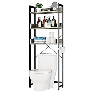 OTK Over The Toilet Storage, 3 Tier Bathroom Organizer Shelf, Freestanding Space Saver with Toilet Paper Holder, Multifunctional Over The Toilet Rack, Grey