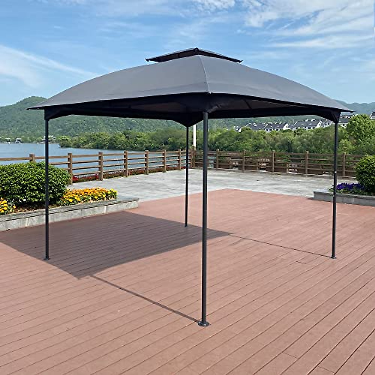 10x10 Ft Outdoor Gazebo - Canopy Tent with Curtains - Double Layer Top Gazebo Tent - Pop Up Canopy Shelter - Party Tent and Wedding Tent - Outdoor Shade Canopy for Backyard, Garden, Lawn - Grey