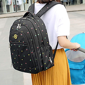 QIMIAOBABY diaper bag storage bag backpack, baby travel bag (Black flowers)