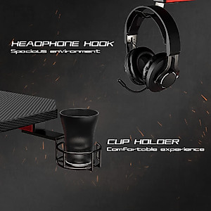 Devoko Gaming Desk Computer Gaming Desk Z-Shaped Pc Gaming Desk with Carben Fiber Surface Gamer Desk with Free Mouse Pad Home Office Desk with Cup Holder and Headphone Hook (55 inch, Red)