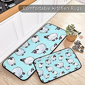 Cute Sheep Kitchen Rugs and Mat 2 Pieces Set Cushioned Anti Fatigue Kitchen Mat Non Slip Comfort Standing Rug Washable Farmhouse Decor for Indoor Outdoor