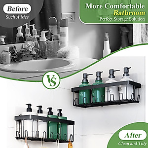 Kitstorack Shower Caddy, 5 Pack Adhesive Shower Organizer with 28 Hooks Wall Shampoo Holder for Bathroom Storage & Kitchen, Rustproof Large Shower Caddy Shelf Organizer Rack, Black