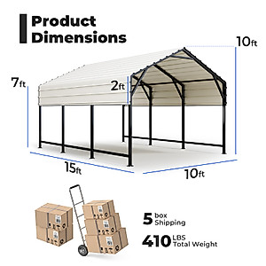 ADVANCE OUTDOOR Metal Roof Carport Kits 10x15 ft Heavy Duty Steel Car Canopy Hard Top Garage